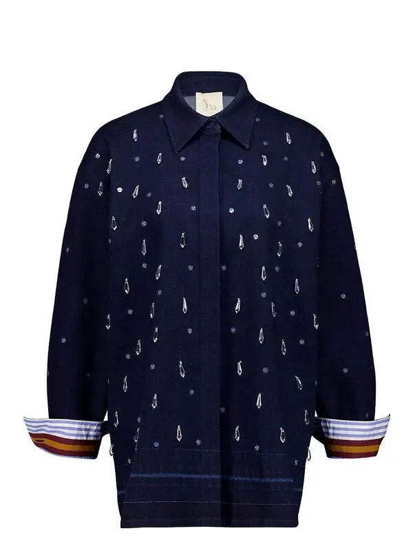 PAULA Jasmine Hand-embroidered Denim Shirt - Blue