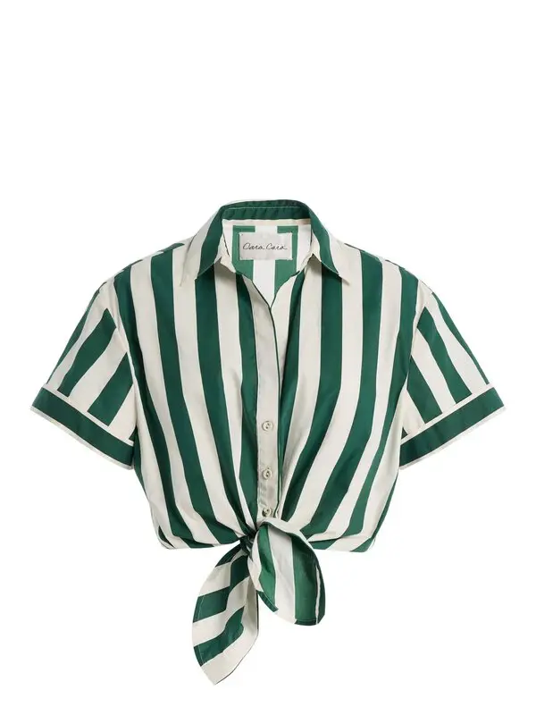 Cara Cara Asbury Striped Cotton Cropped Shirt With Front Tie Bow - Stripe