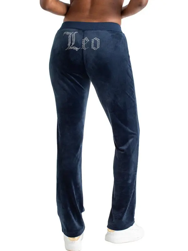 Juicy Couture Leo Customizable Big Bling Velour Track Pants - Regal Blue