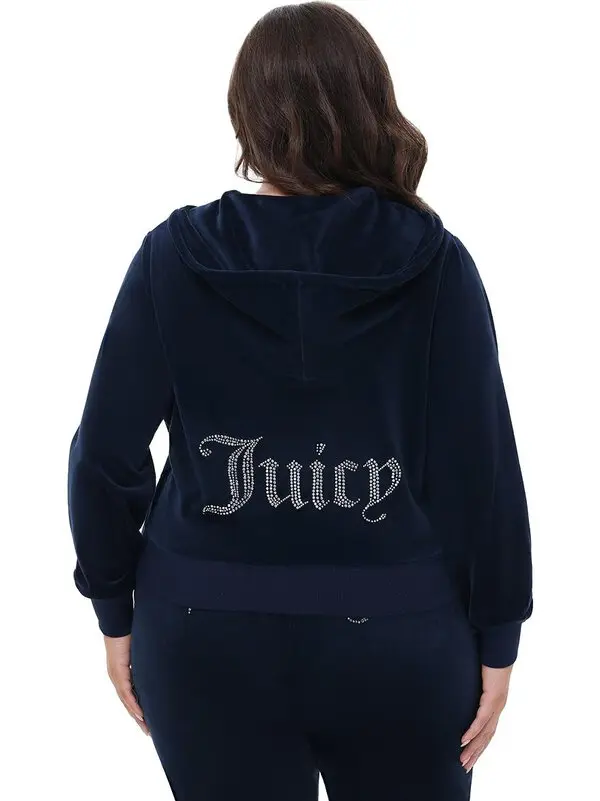Juicy Couture Plus-size Big Bling Velour Hoodie - Regal Blue