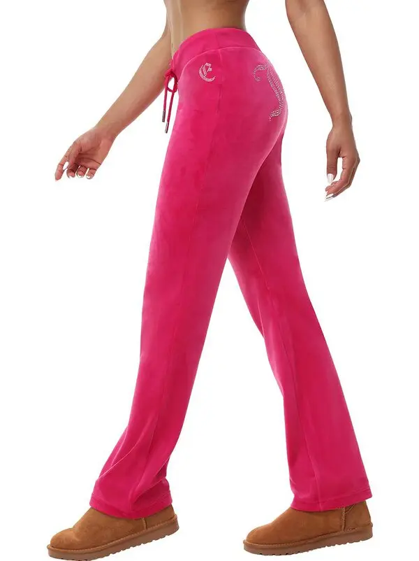 Juicy Couture Velour Track Pants With Rhinestone Embellishments - Free Love