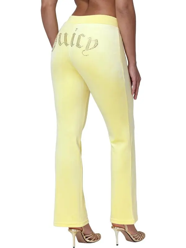 Juicy Couture Velour Track Pants With Embellished Logo - Yellow Iris