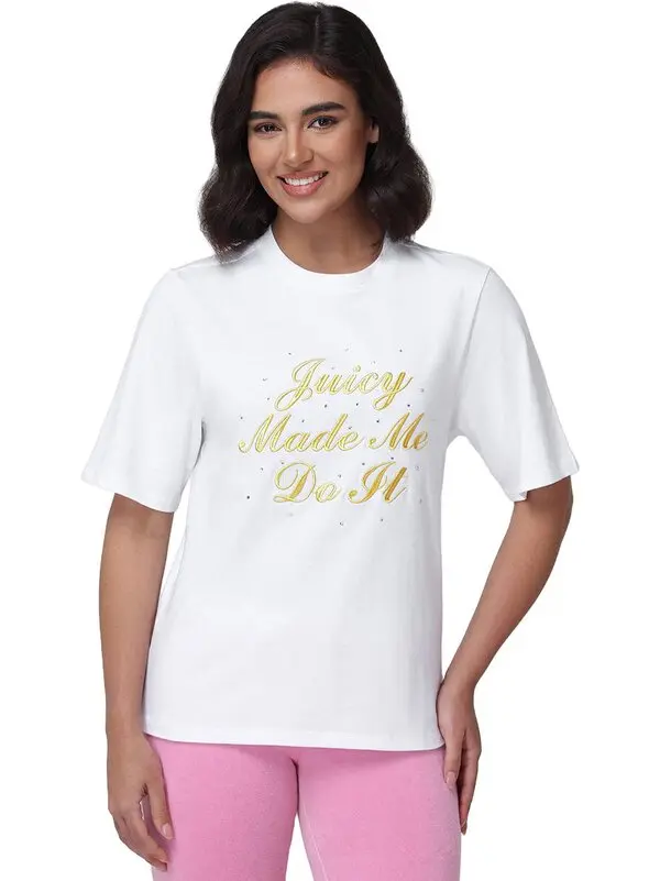 Juicy Couture Made Me Do It Heritage Oversized Tee - Bleached White