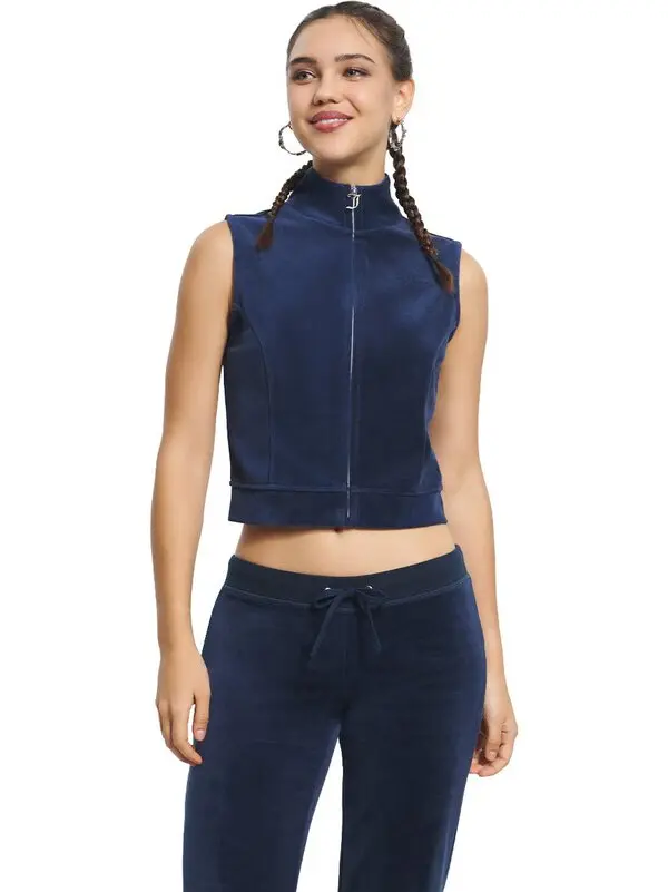 Juicy Couture Velour Mockneck Zip-up Vest - Regal Blue
