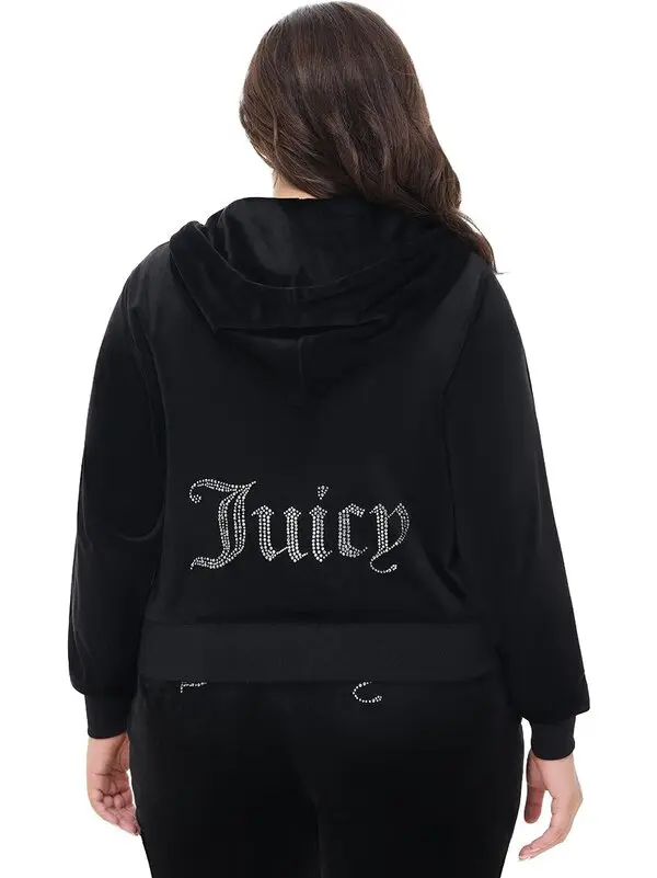 Juicy Couture Plus-size Big Bling Velour Hoodie - Liquorice