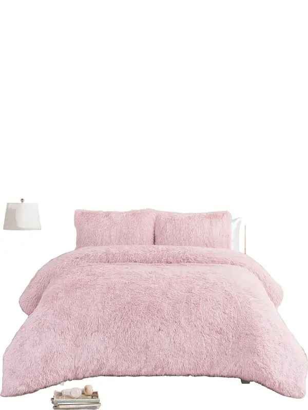 Juicy Couture Shaggy Faux Fur Comforter Set - Pink