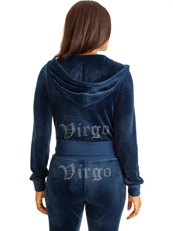 Juicy Couture Customizable Big Bling Virgo Velour Hoodie - Regal Blue