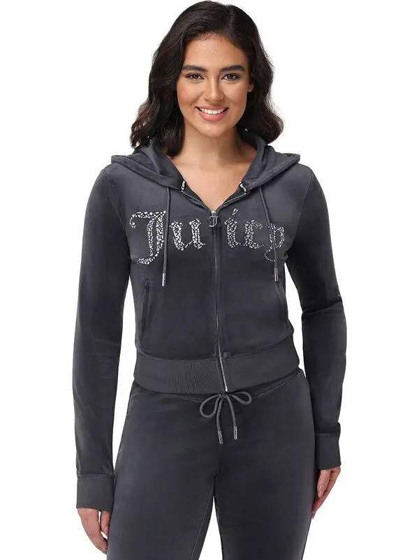 Juicy Couture Mixed Crystals Velour Hoodie - Titanium