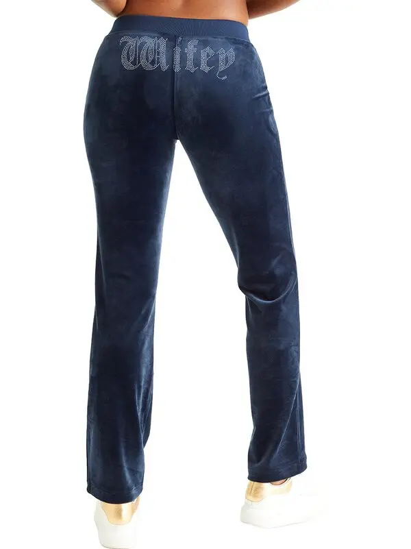Juicy Couture Wifey Customizable Velour Track Pants - Regal Blue