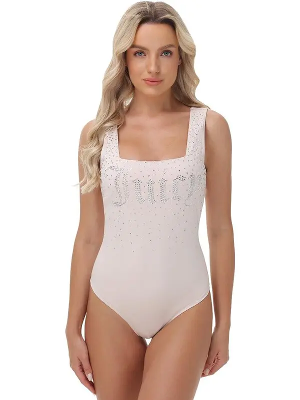 Juicy Couture Big Bling Scoop Neck Tank Bodysuit - Crystal