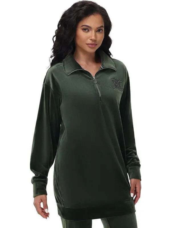 Juicy Couture Oversized Quarter Zip Velour Pullover - Hands On Deck