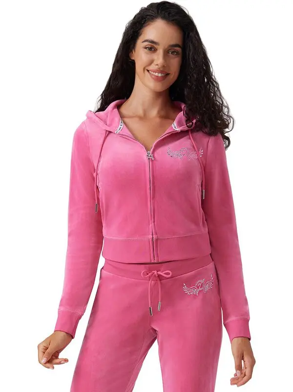 Juicy Couture Angel Couture Big Bling Velour Hoodie - Bubblegum