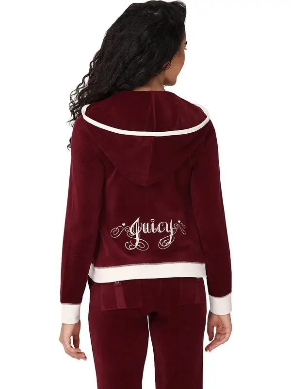 Juicy Couture Cotton Velour Hoodie - Red Dahlia