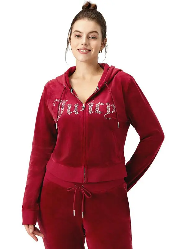 Juicy Couture Plus-size Crystal-embellished Velour Zip Hoodie - Red Dahlia