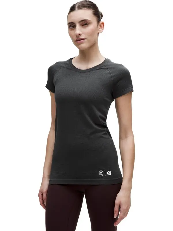 Lululemon Team Canada Swiftly Tech Short-sleeve Shirt 2.0 - Maple Echo Black/graphite Grey