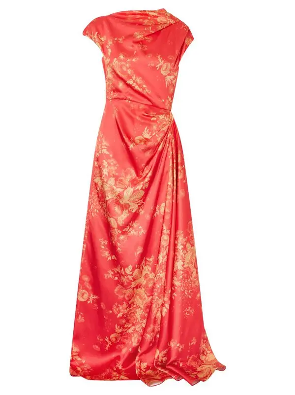 Erdem Floral-print Duchess Gown - Red