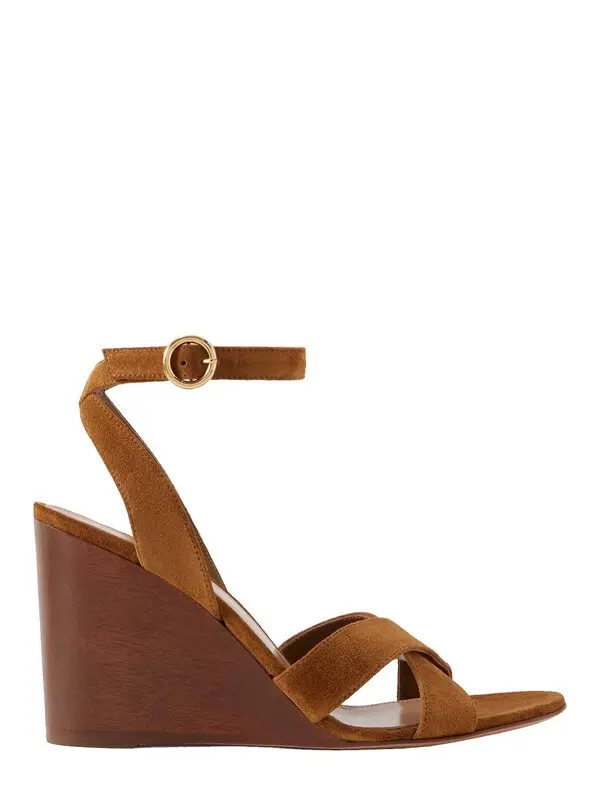 GIANVITO ROSSI 85 Suede Wedge Sandals - Brown