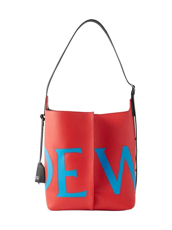 Loewe Large Pleated Printed Leather Shoulder Bag - Red