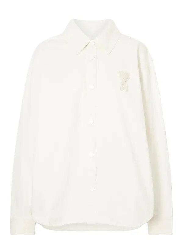 AMI Paris Embroidered Cotton Overshirt - Neutrals