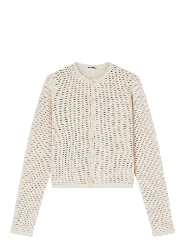 Auralee Tussah Crocheted Silk And Cotton-blend Cardigan - Neutrals