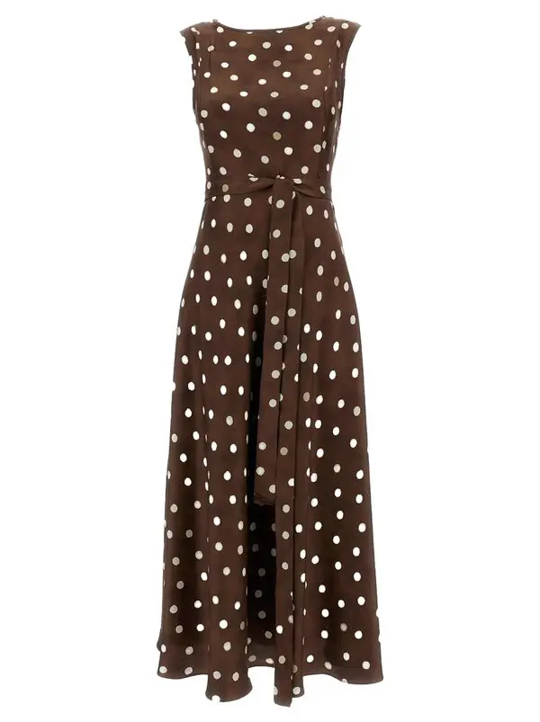 Max Mara Martina Polka-dot Fit-and-flare Silk Dress - Brown