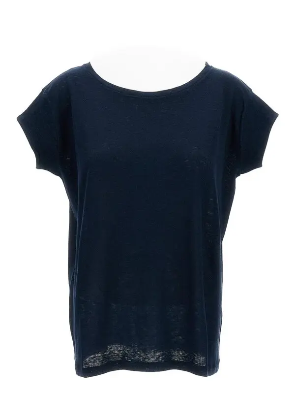 BIFFI Linen Crew-neck T-shirt - Blu