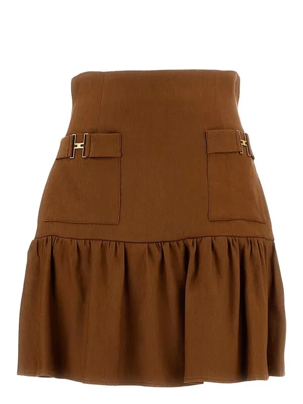 Elisabetta Franchi Linen-blend Mini Skirt With Jewel Detail - Brown