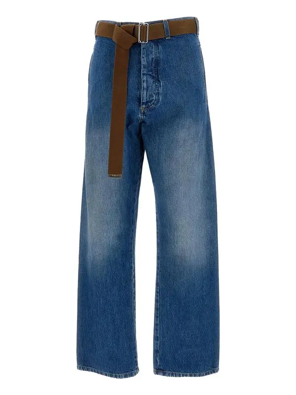 Plan C High-waisted Straight Jeans With Belt - Blue