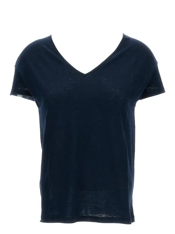 BIFFI Linen V-neck T-shirt - Blu