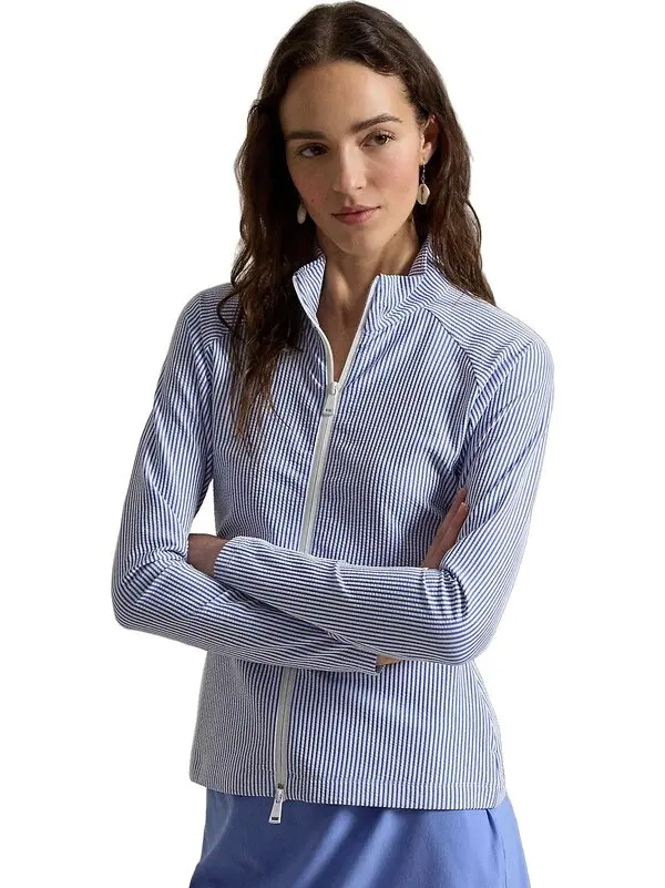Ralph Lauren Seersucker Mockneck Zip Jacket - Blue Mist/ceramic White