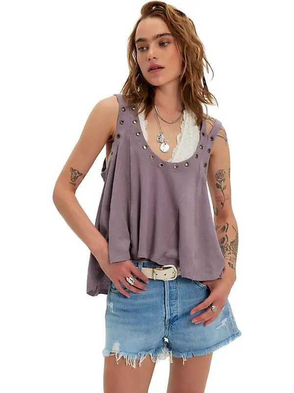 Free People Cleo Grommet Tank - Purple Dove