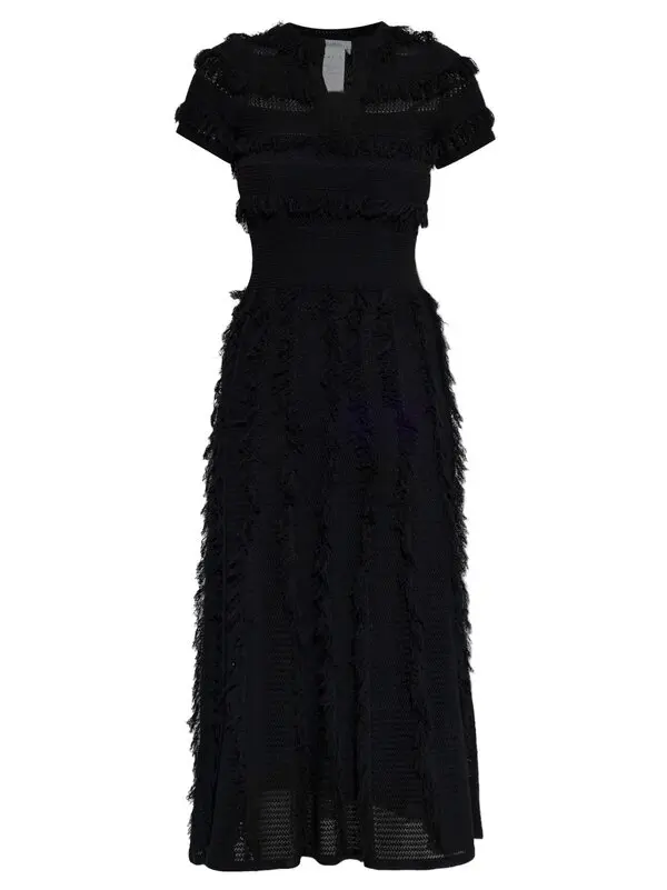 Max Mara Grazia Midi Dress With Fringed Stripes - Black