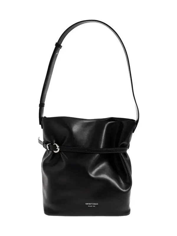 Emporio Armani Leather Bucket Shoulder Bag - Black
