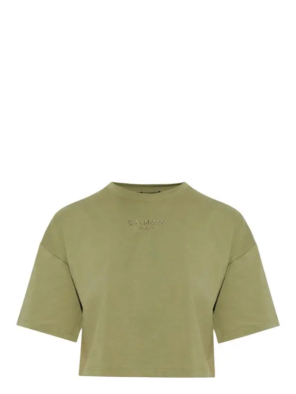 Balmain T-shirt With Embroidered Logo - Green