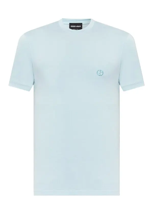 Giorgio Armani T-shirt With Embroidered Logo - Blue