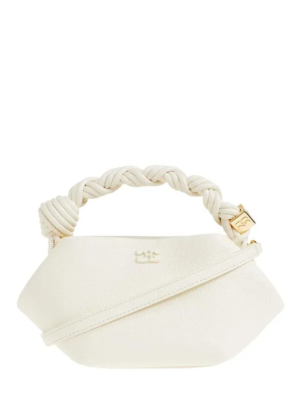 GANNI Textured Leather Handbag With Braided Handle - White