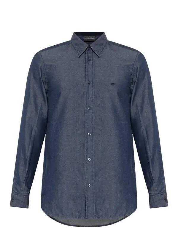 Emporio Armani Shirt With Embroidered Logo - Navy Blue