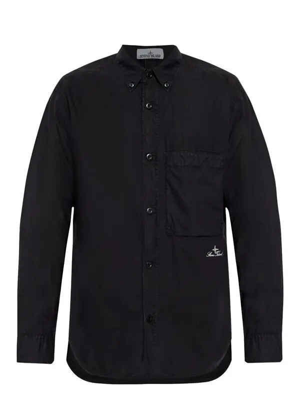 Stone Island Shirt With Embroidered Logo - Black