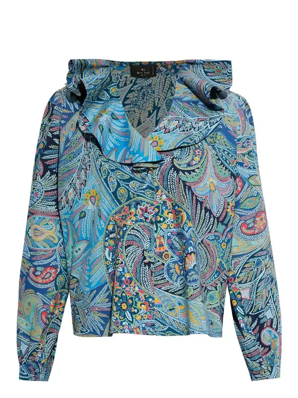 Etro Patterned Blouse With Decorative Collar - Blue