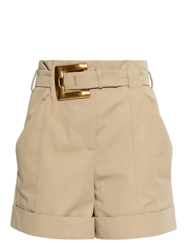Balmain Belted Cotton Shorts - Beige
