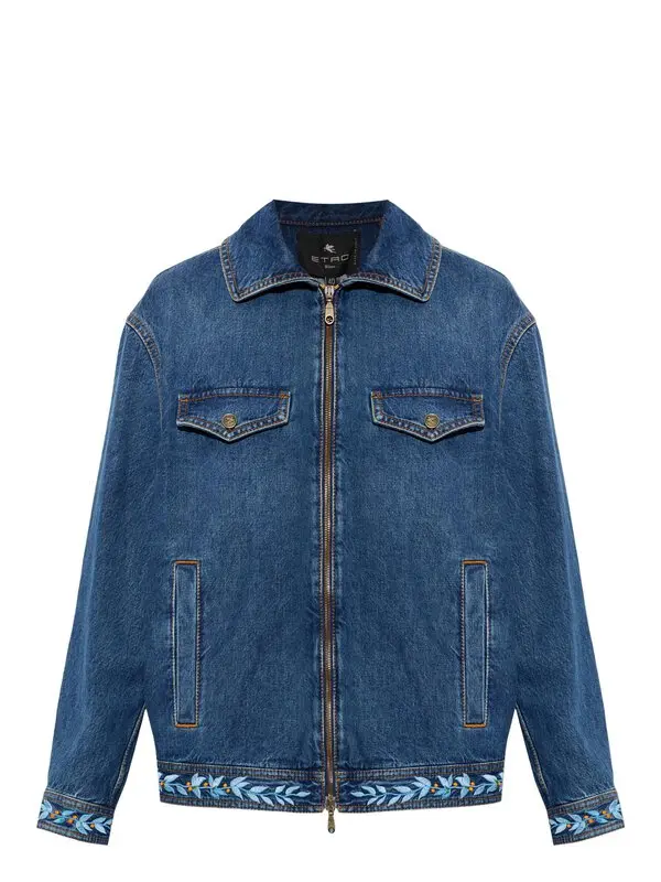 Etro Denim Jacket With Embroidered Embellishment - Navy Blue