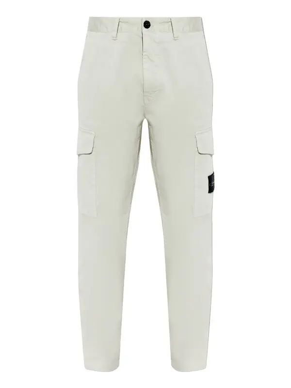 Stone Island Cargo Trousers With Logo Patch - Cream