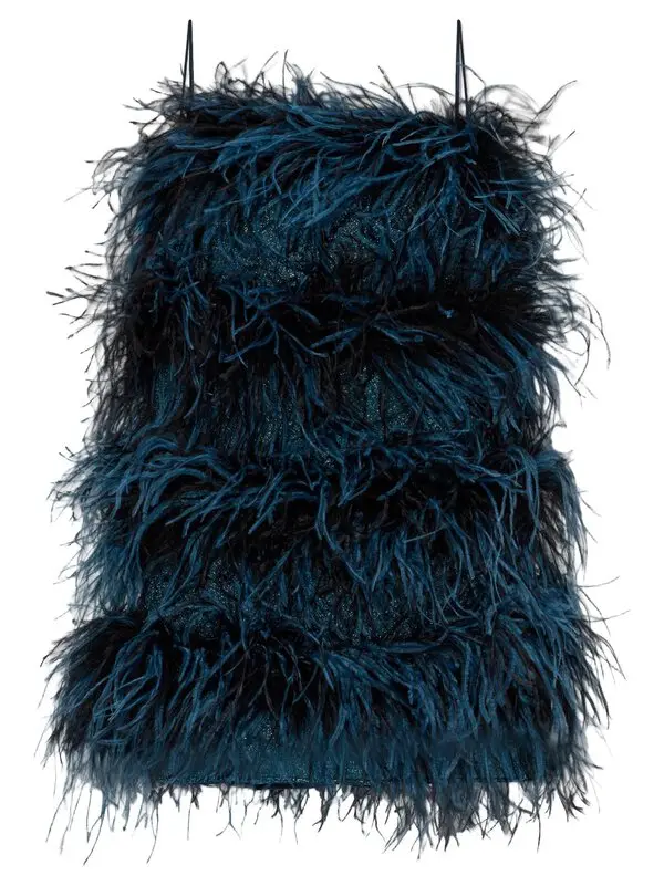 Oseree Mini Dress With Ostrich Feathers - Navy Blue