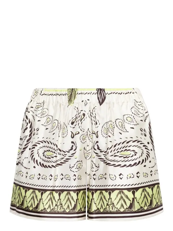 Tory Burch Printed Silk Relaxed-fit Shorts - White