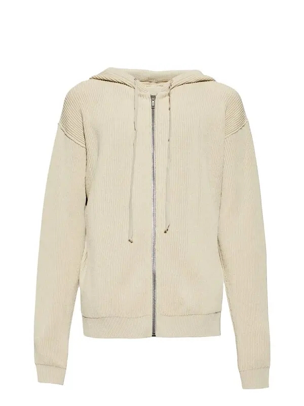 Rick Owens Wool Knit Zip-up Hoodie - Cream