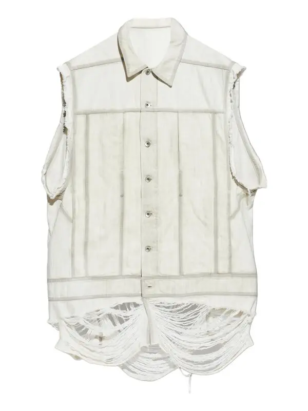 Rick Owens Denim Vest With Frayed Hem - Grey