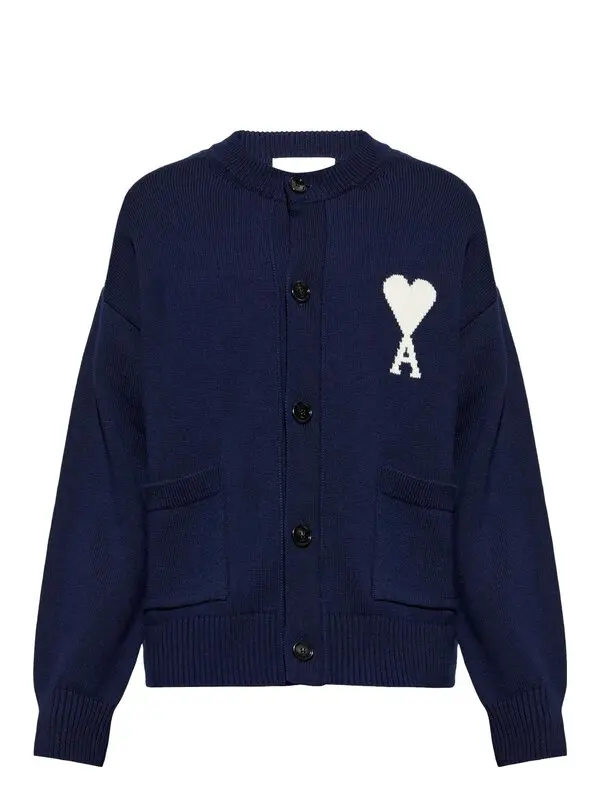 Ami Logo Cardigan - Navy Blue
