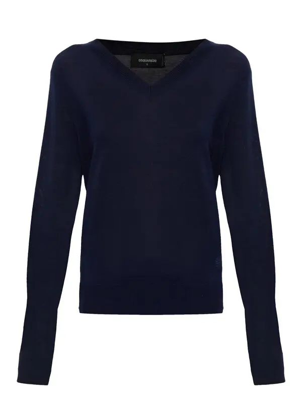 Dsquared2 V-neck Wool Knit Sweater - Navy Blue