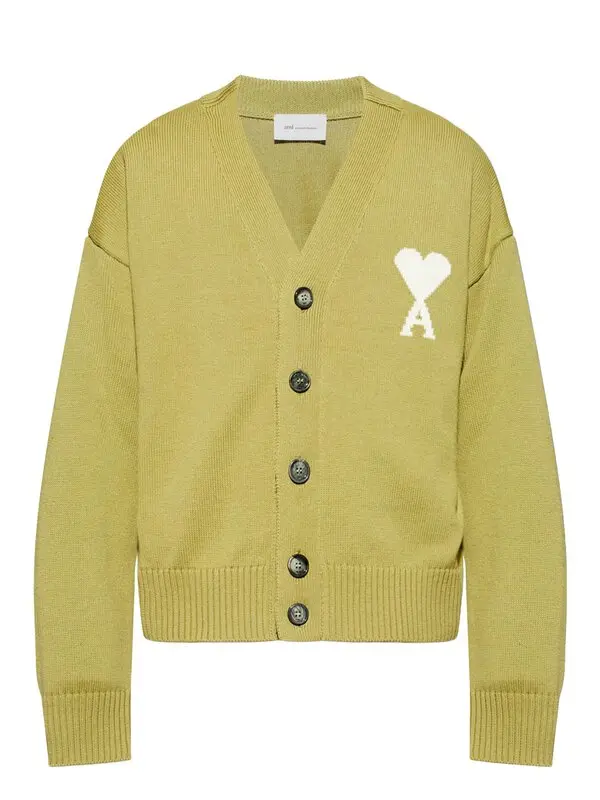Ami Cardigan With Logo - Green