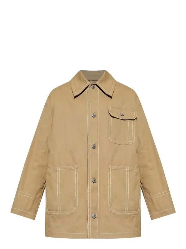 Ami Denim Jacket With Pockets - Beige